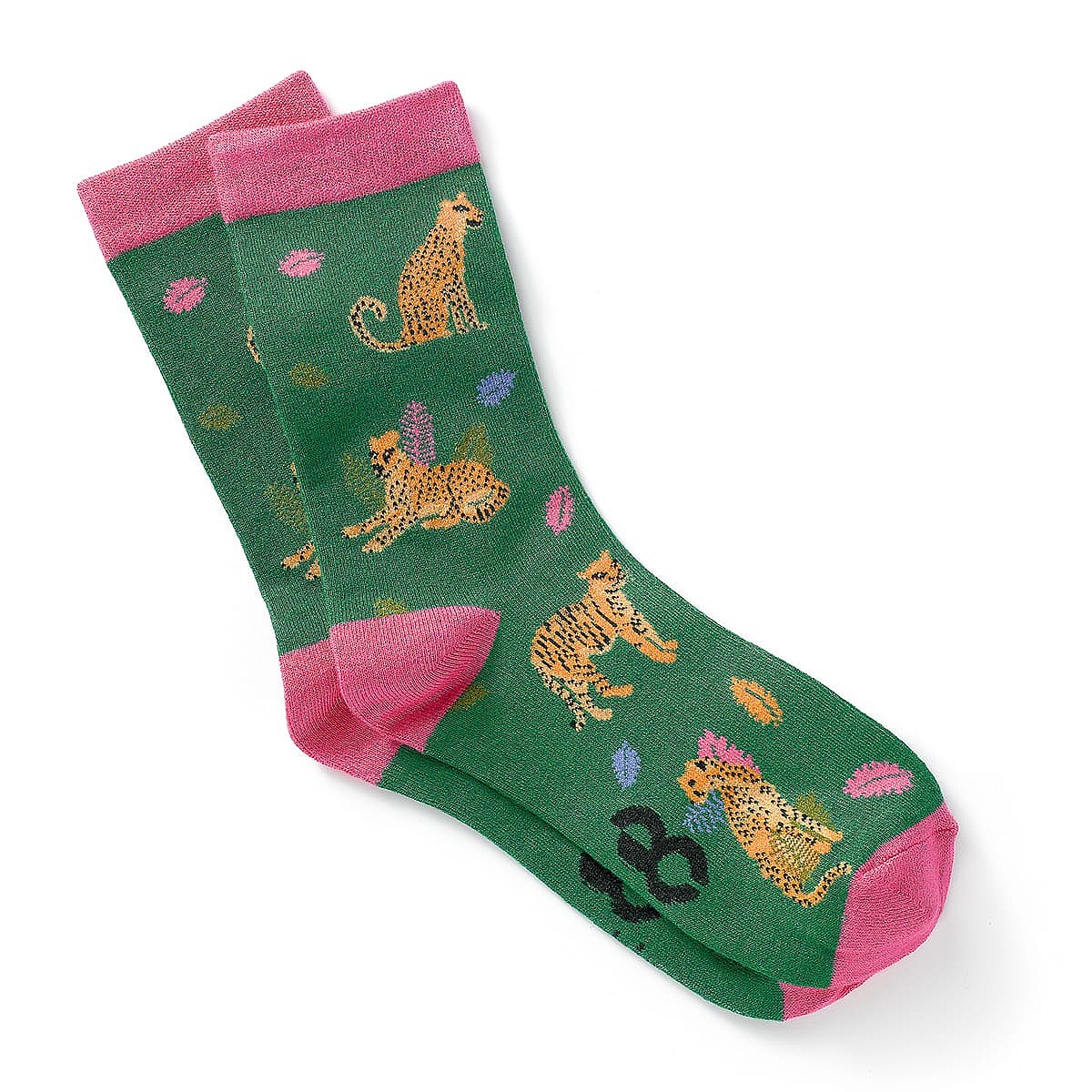 Green & Pink Lively Leopard Print Socks | Pia Jewellery